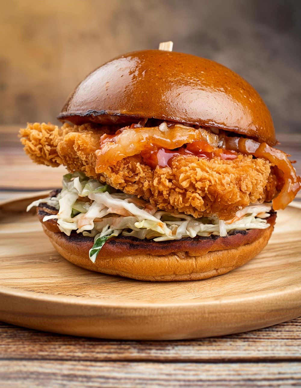 Korean crispy chicken burger with kimchi slaw & chilli sauce ...