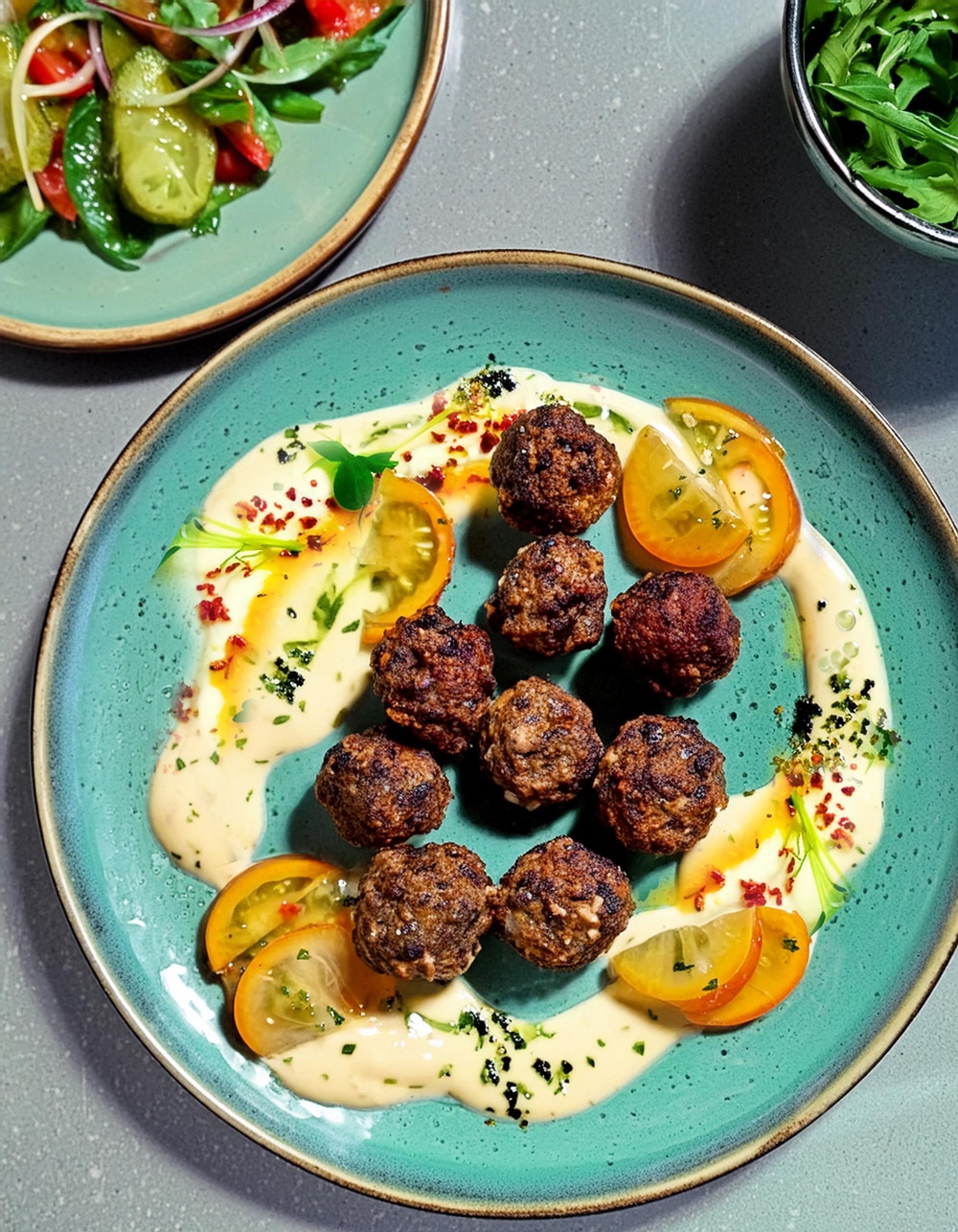 Spicy Aleppo lamb meatballs with lemon & herb yogurt sauce ...