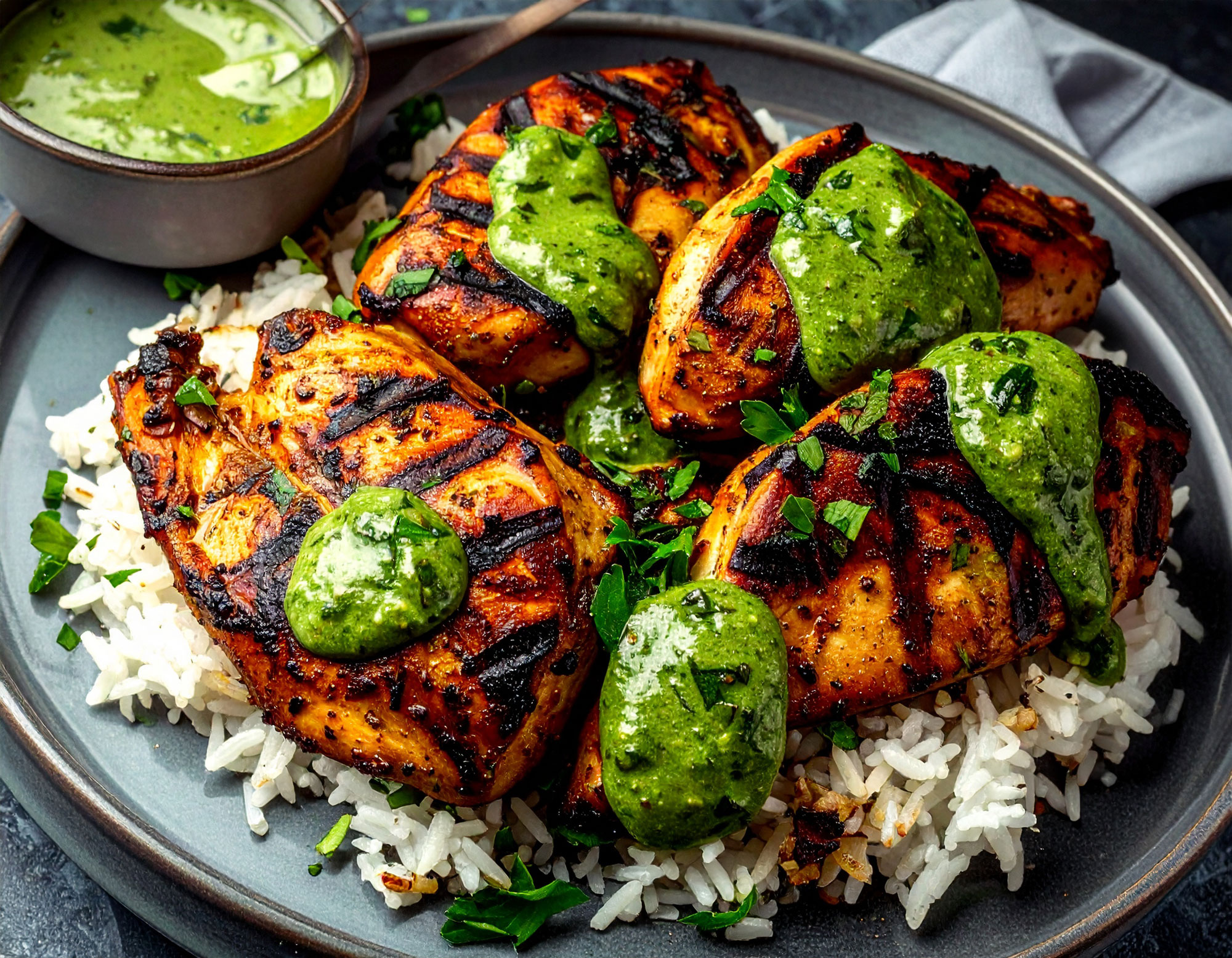 Peruvian chicken with rice and green sauce - Greenfields Herbs and Spices