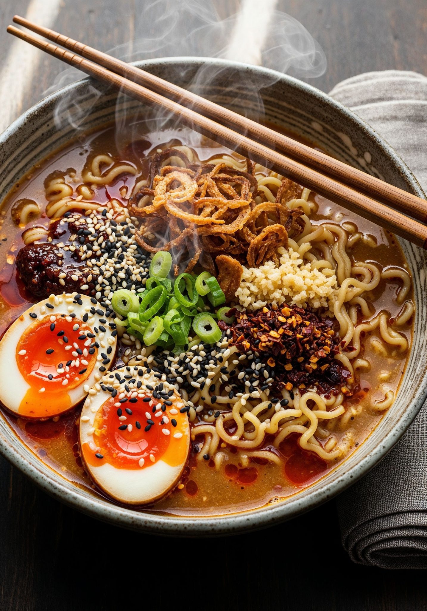 Sesame Chilli Garlic Ramen with Fried Onion Crunch - Greenfields Herbs ...