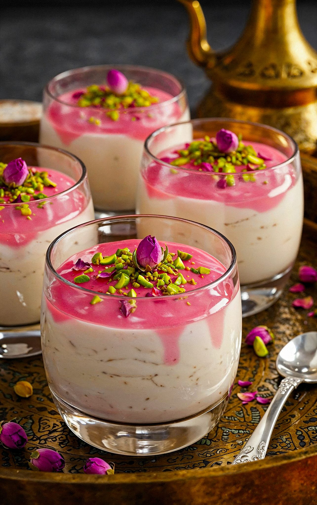 Lime & Pistachio Mahalabia with Rose Syrup - Greenfields Herbs and Spices